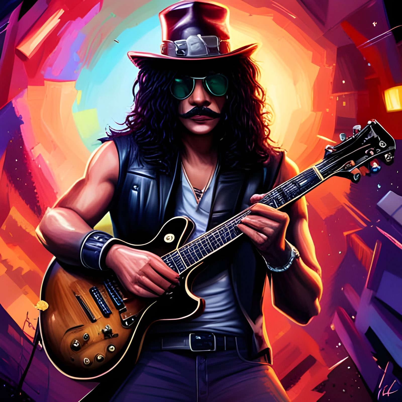 Slash from Guns 'n' Roses with a moustache - AI Generated Artwork ...