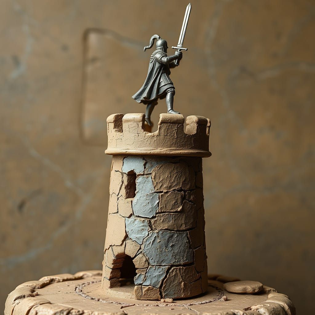 Medieval Castle Turret Art Piece in Earthy Distres... - AI Art