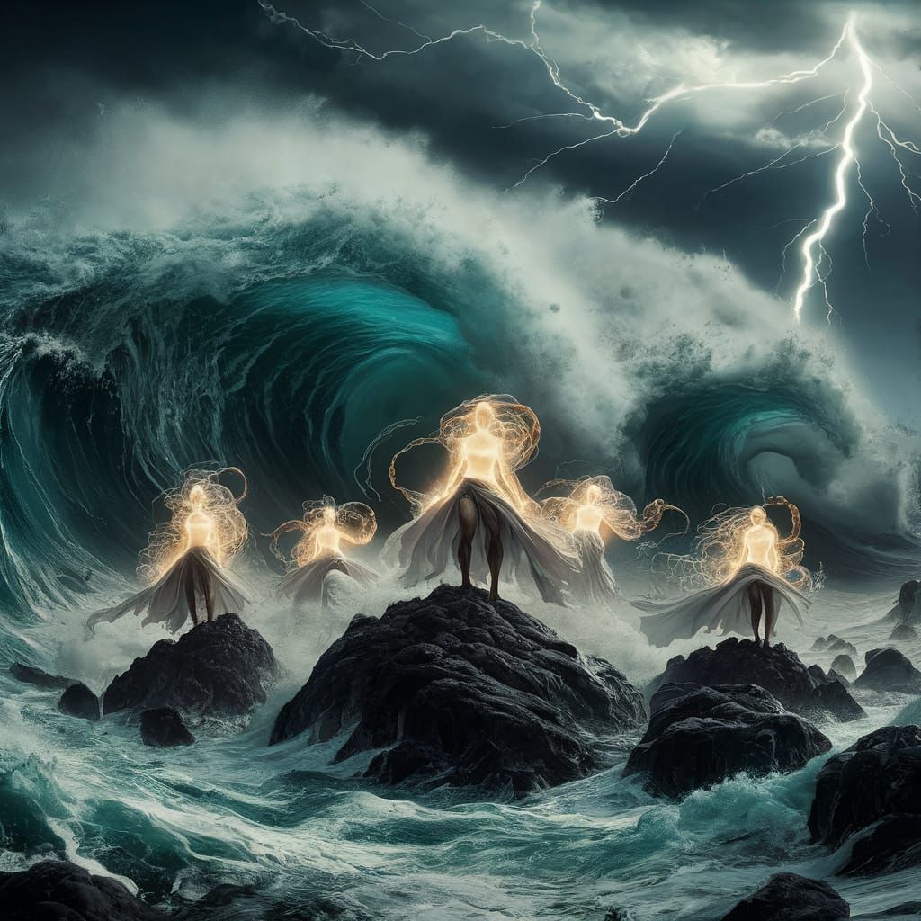 Ethereal beings wielding the power of the stormy ocean - AI Generated ...