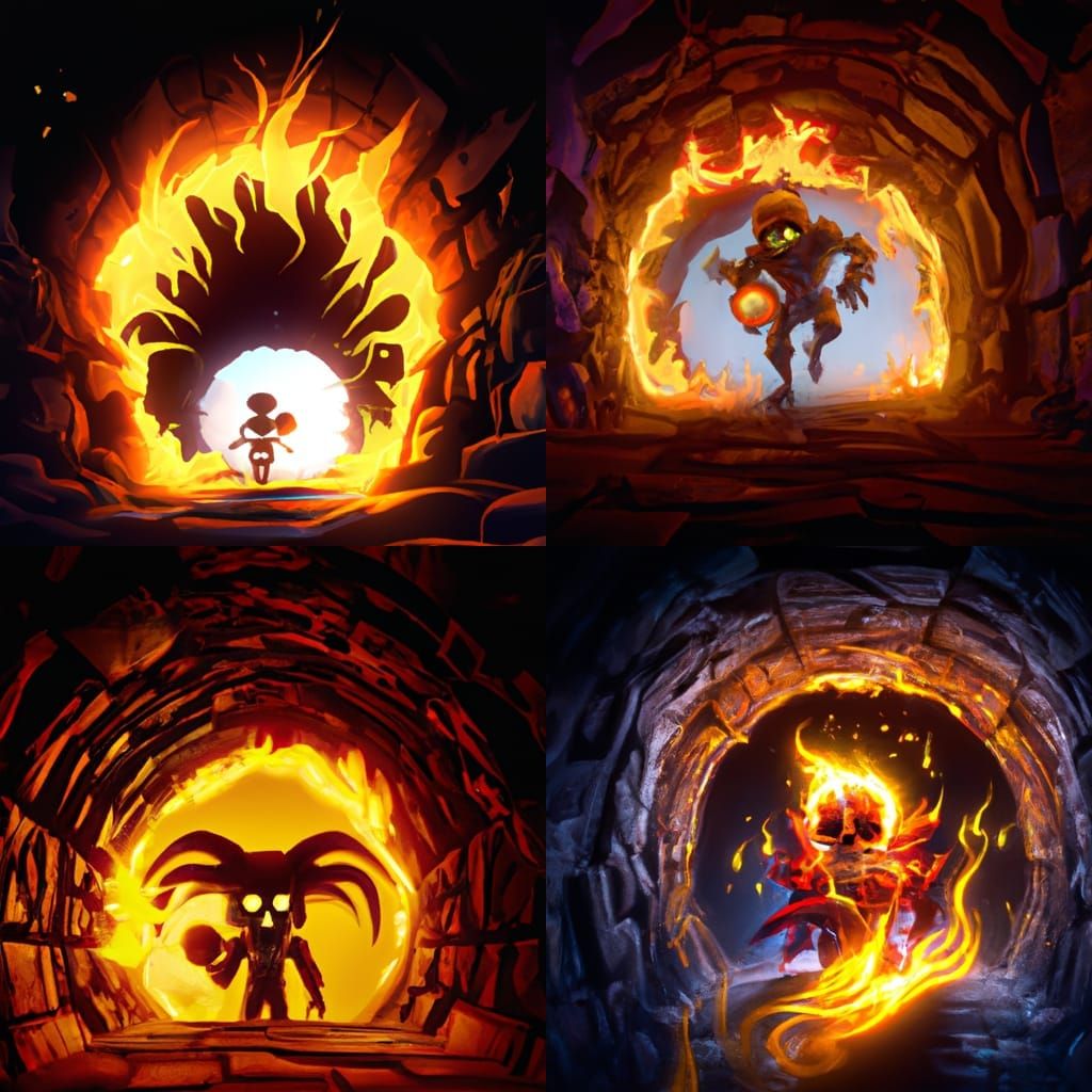 The adventures of fire skull guy in a dark black tunnel, action ...