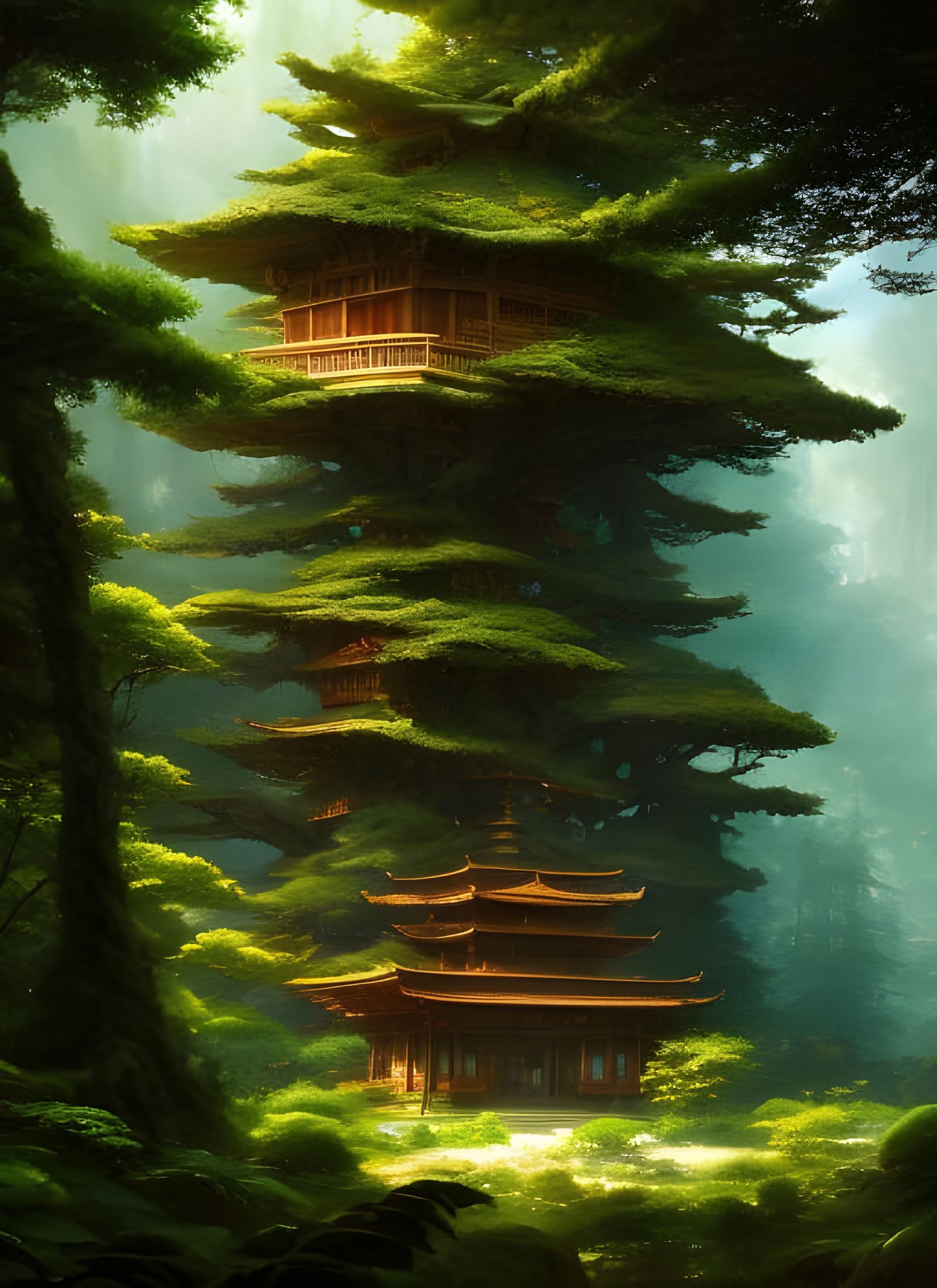 Epic deciduous forest treehouse mansion village!!, breathtaking artwork ...