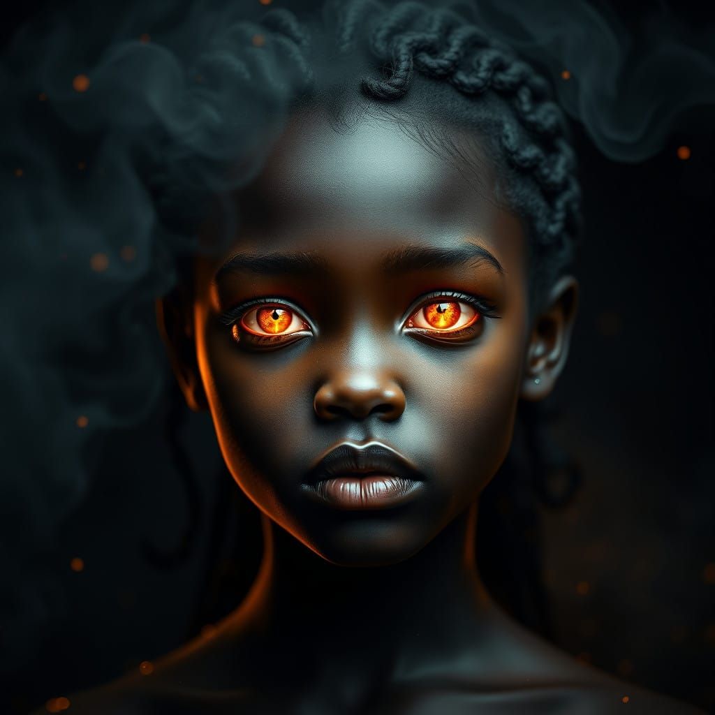 Ebony Child With Eyes Of Fire - Surreal Ebony Goddess in Fie...
