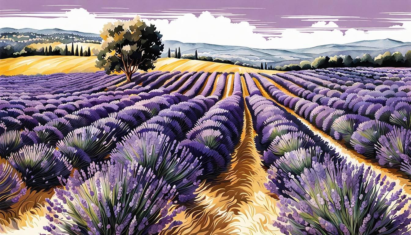 lavender in Provence in ink drawing, Detailed illustrations, from ...