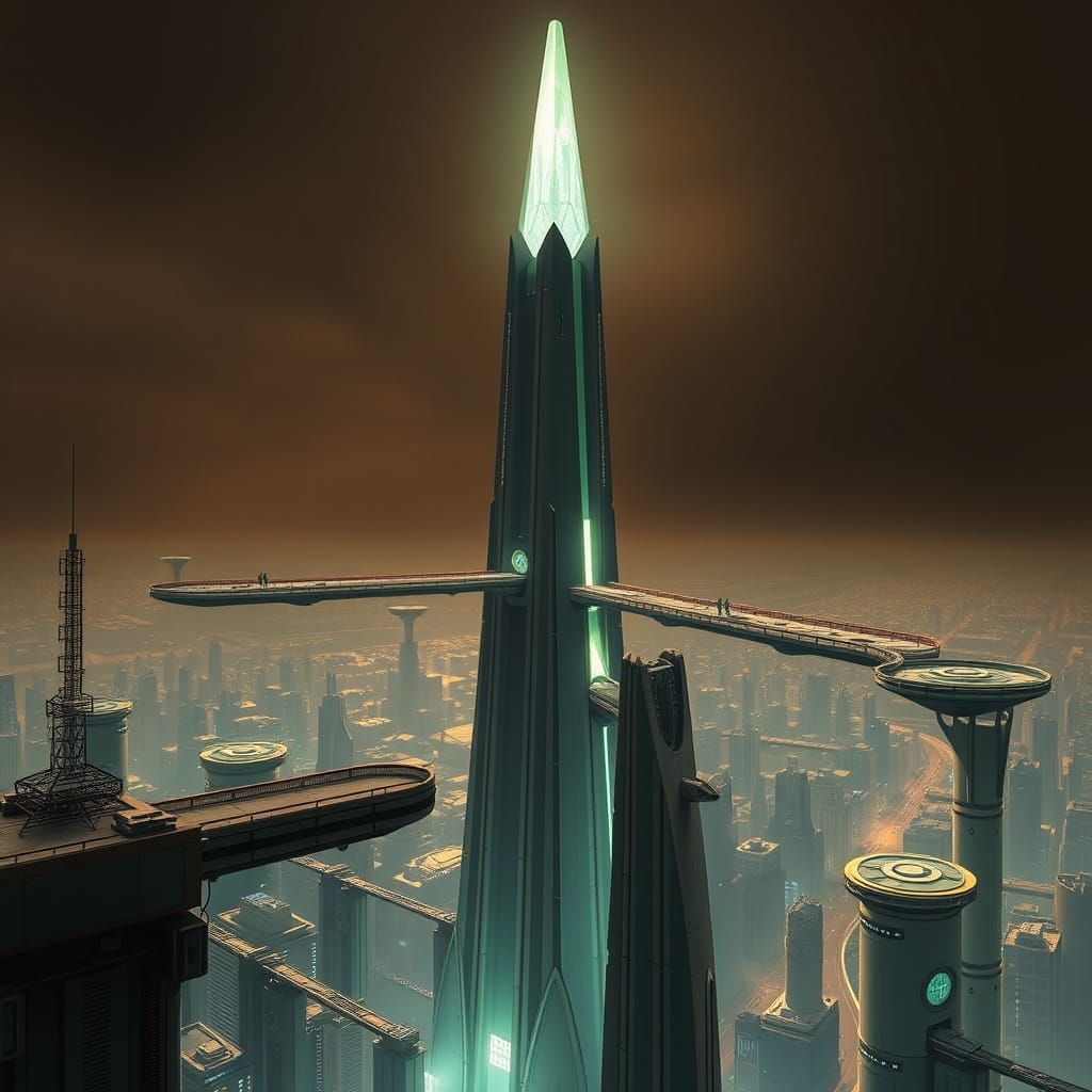 Majestic Jedi Tower in Cyberpunk Futurism - AI Art
