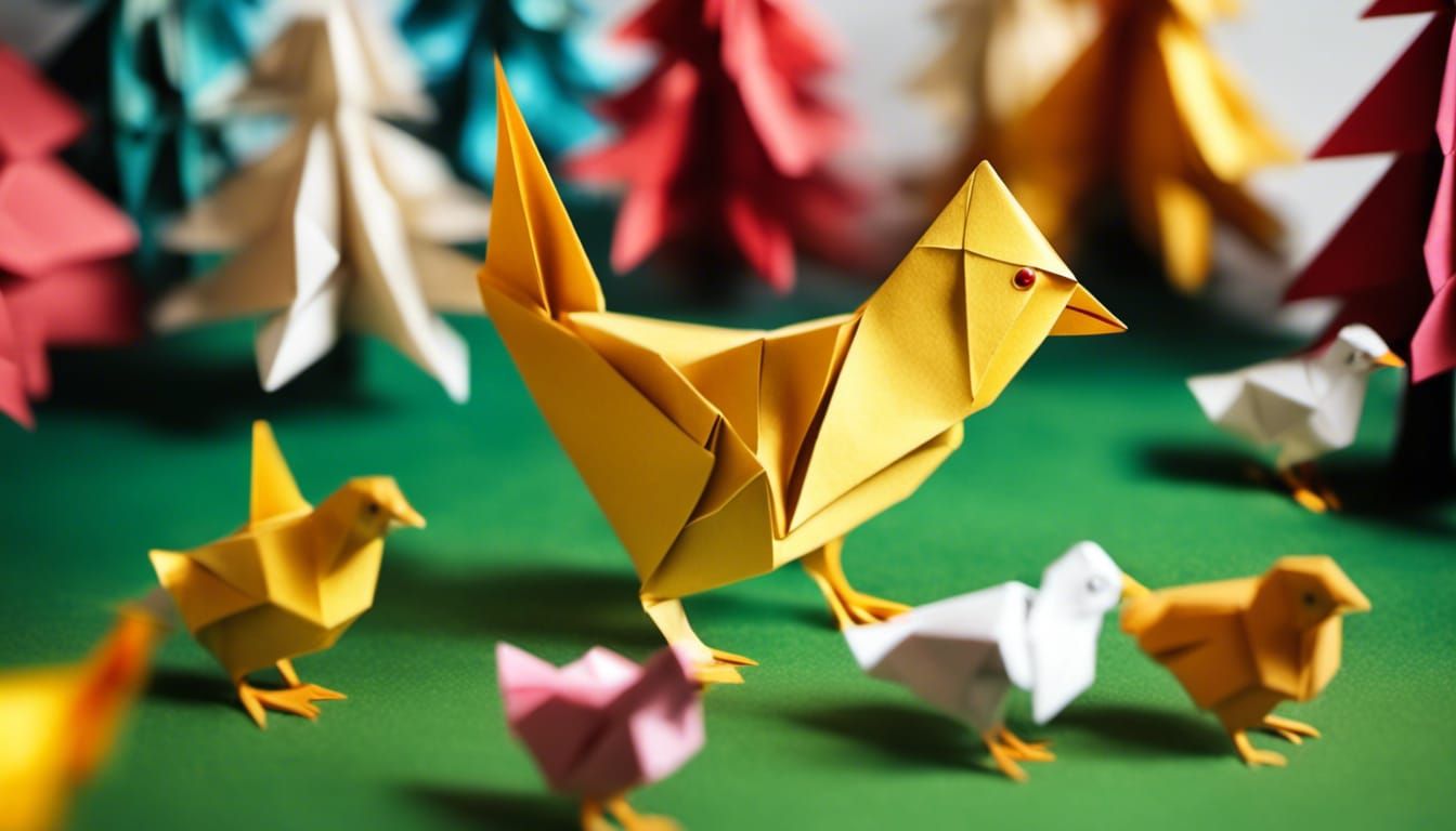 origami chickens in an origami forest - AI Generated Artwork ...