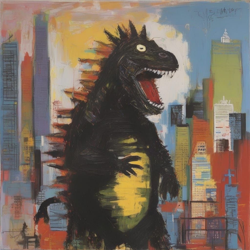 Godzilla by Jean-Michel Basquiat - Abstract Expressionist Go...