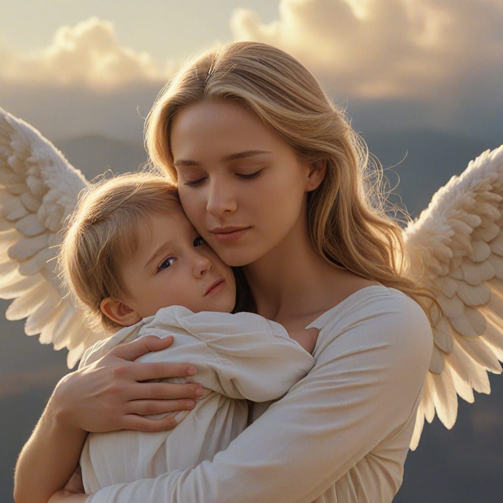 Guardian Angel Embracing Child: Hyperrealistic Dig... - AI Art