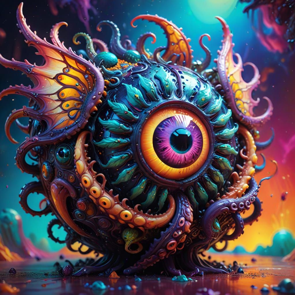 Otherworldly Sphere Creature with Wings and Eyes - AI Art