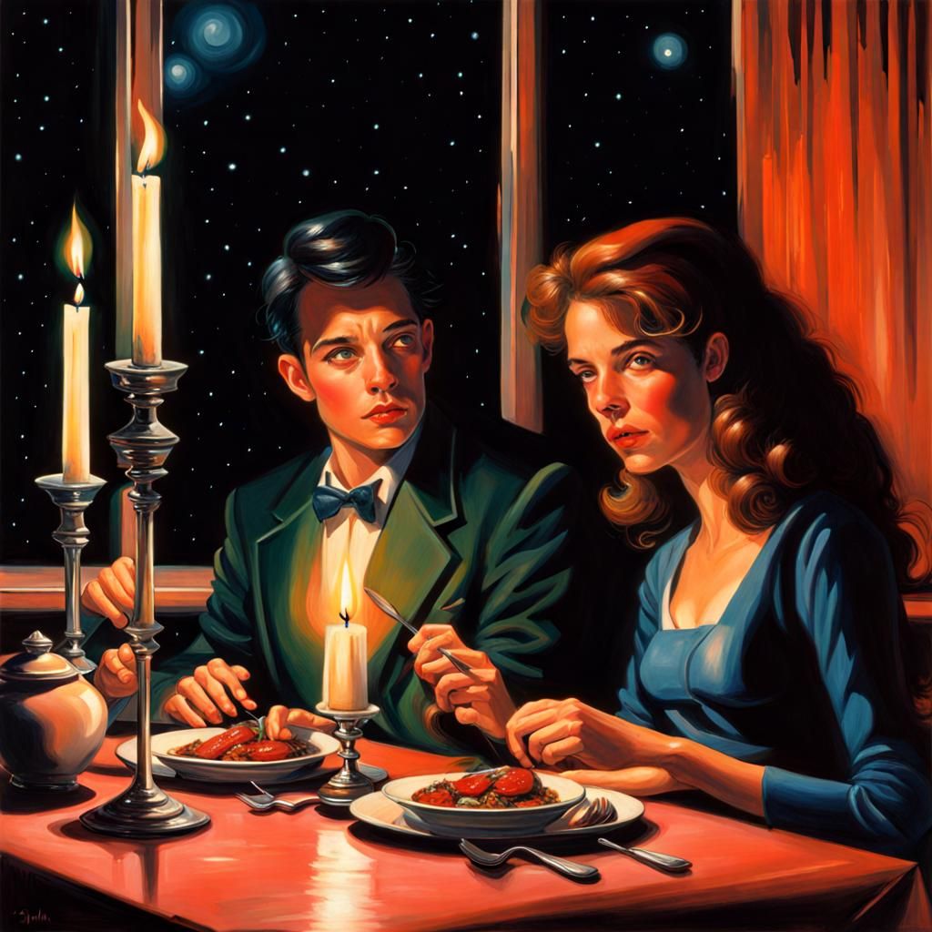 A man and a woman eating dinner at a candlelit table J. G. Quintel 4K ...