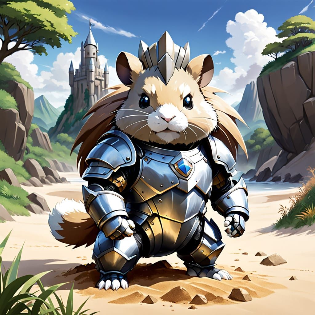 Majestic Knight Hamster Fakemon in Earthy Armor - AI Art
