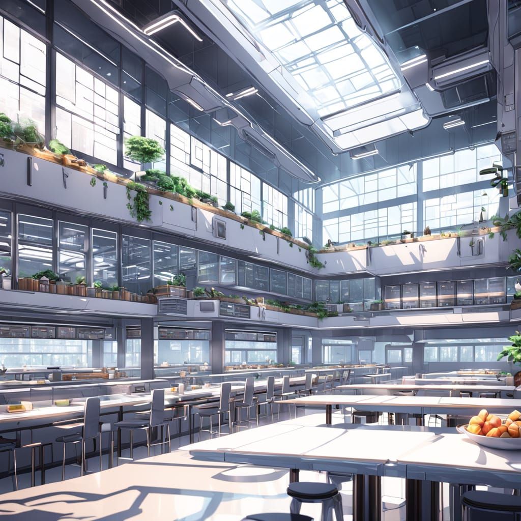 Futuristic College Cafeteria in Cyberpunk Aestheti... - AI Art