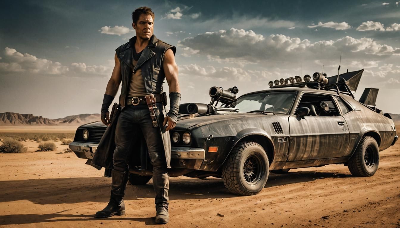Mad Max standing next to his car - AI Generated Artwork - NightCafe Creator