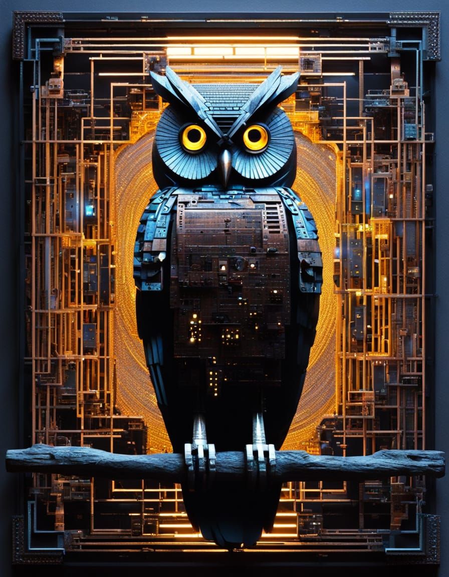 Steampunk Owl Portrait in Mosaic Art - AI Art