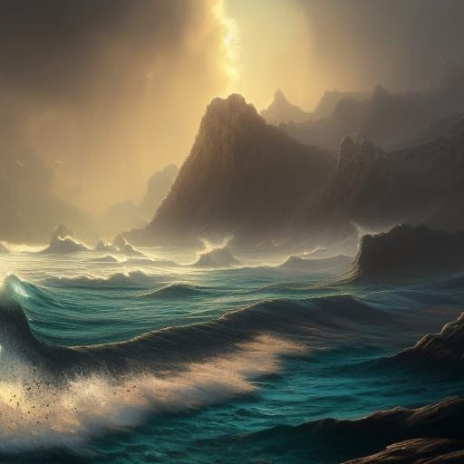 a raging sea at dawn - AI Generated Artwork - NightCafe Creator