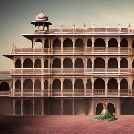 A 1900 AD vintage car in front of a vintage palace made constructed at ...