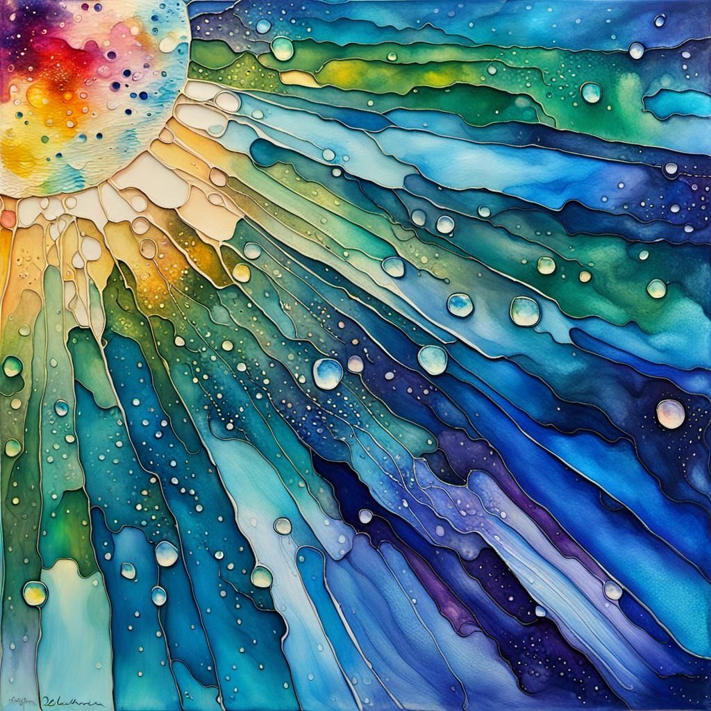 Abstract Alcohol Ink Celestial Splatter Indigo, Rainbow Sunrays ...