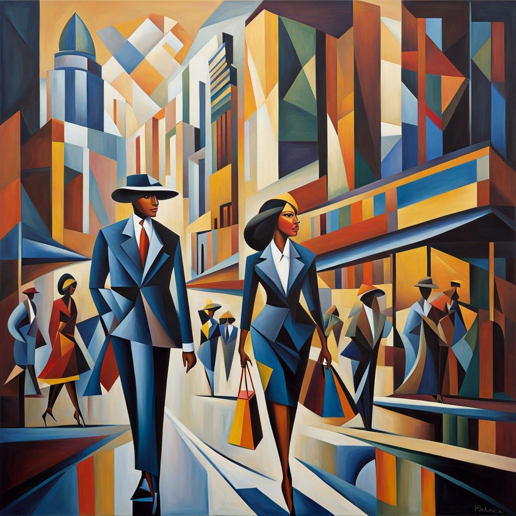 Cubism in the City - Cubist City Scene with a Confident Abor...