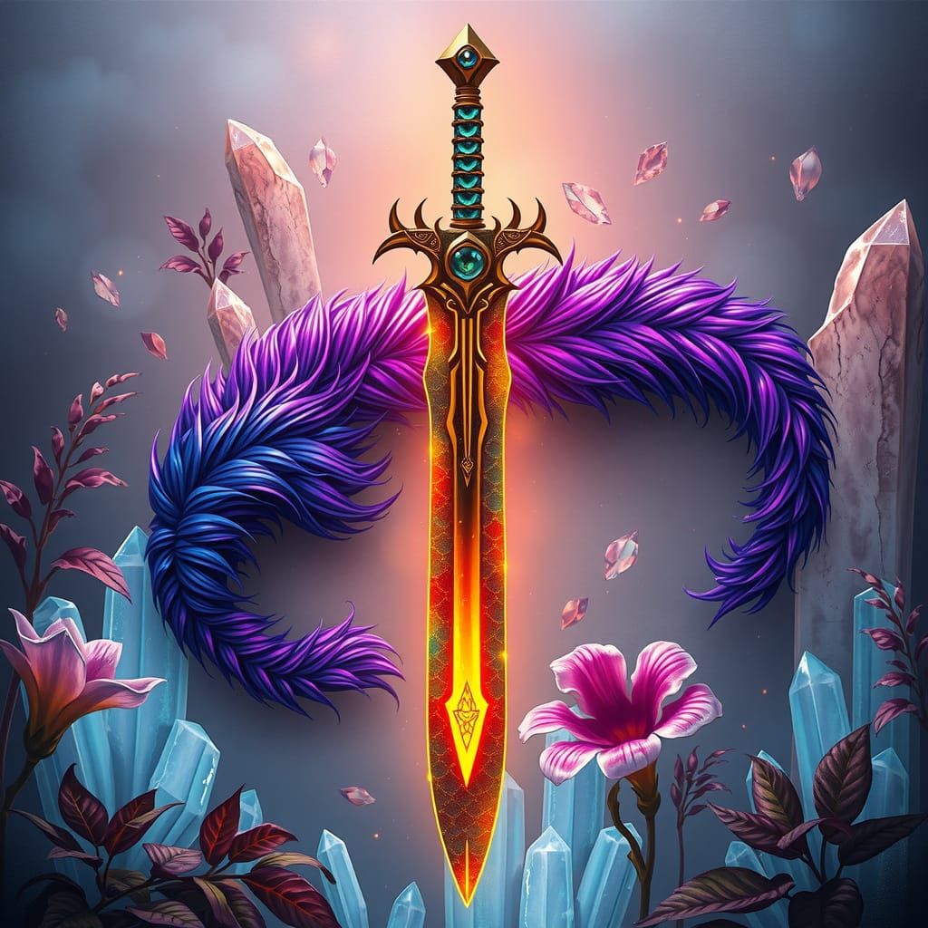 Ethereal Sword in Iridescent Scales and Swirling F... - AI Art