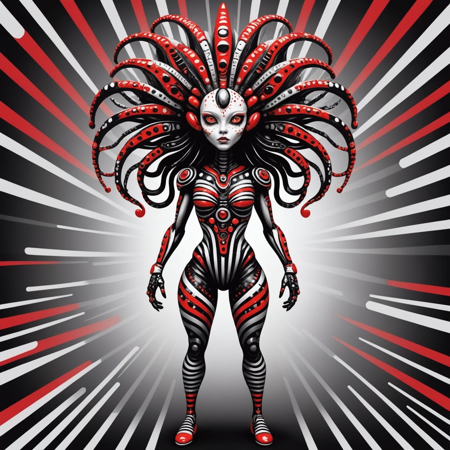 A stylized illustration of a stupid alien creature with hundred eyes ...