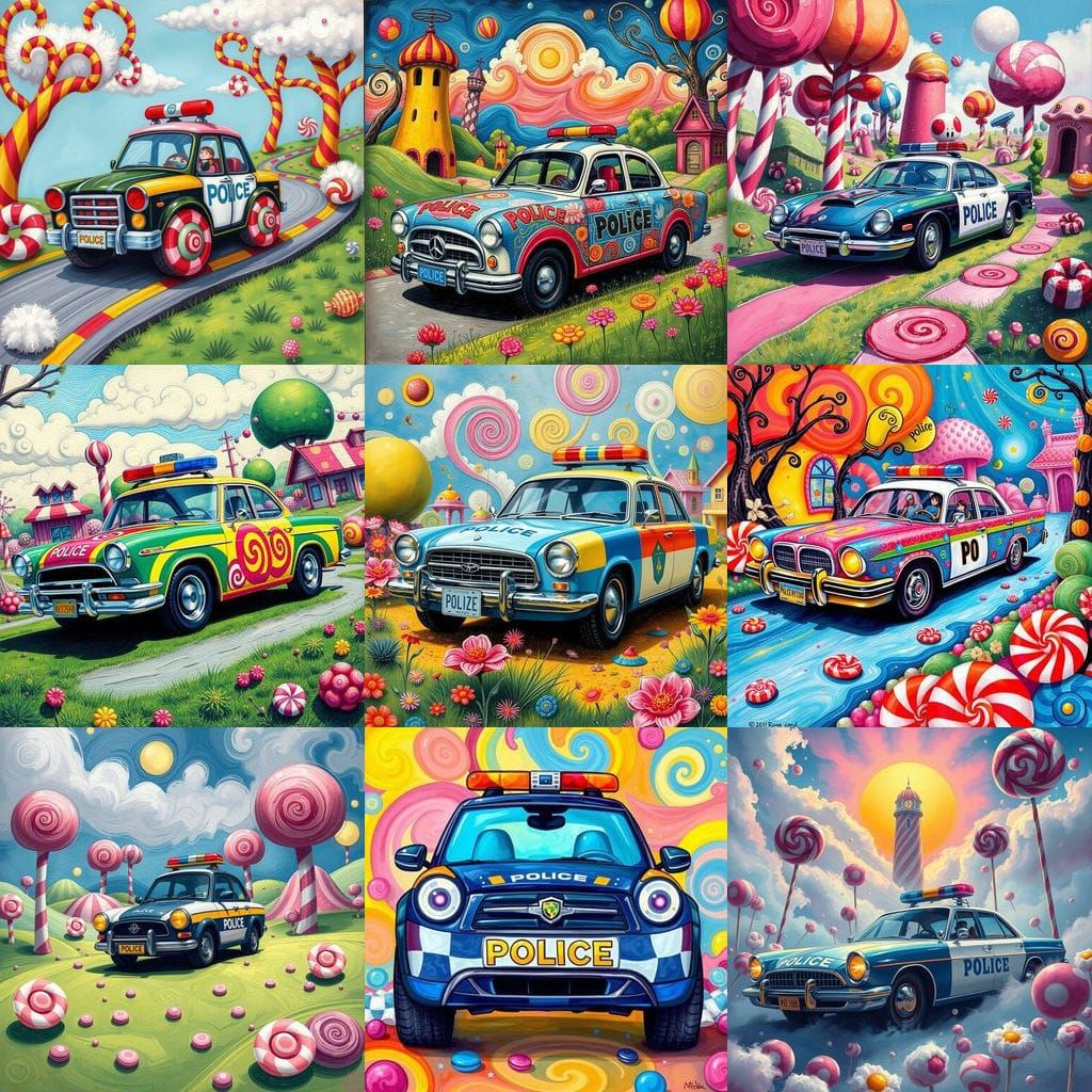 Police Car - Police Car in Whimsical Candyland Wonderland