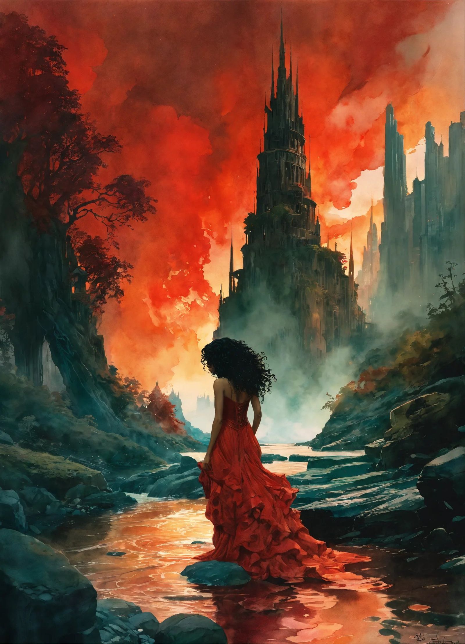 Charles Vess Red Dress - AI Generated Artwork - NightCafe Creator