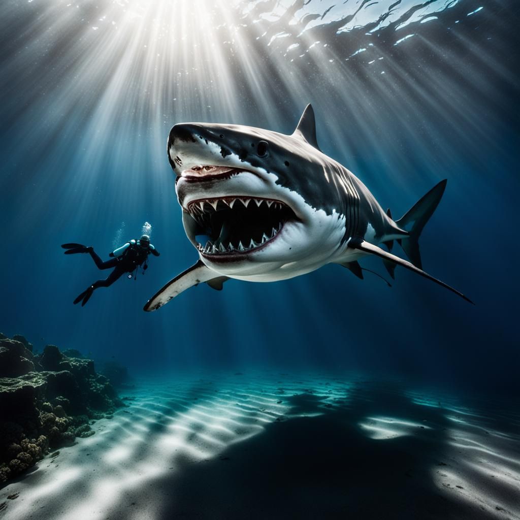 Shark Eating Diver - AI Generated Artwork - NightCafe Creator