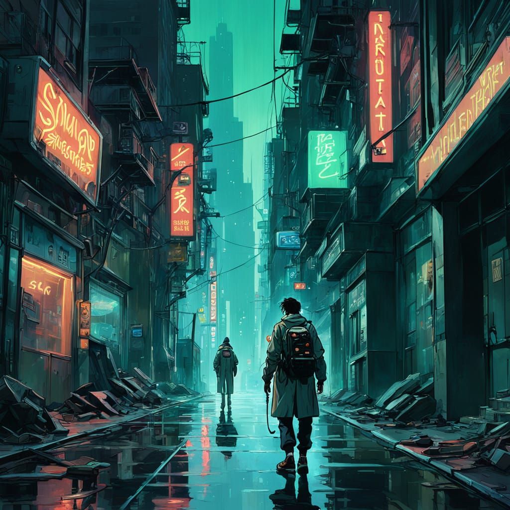 Cyberpunk Ghostbuster Confronts Digital Entity at ... - AI Art