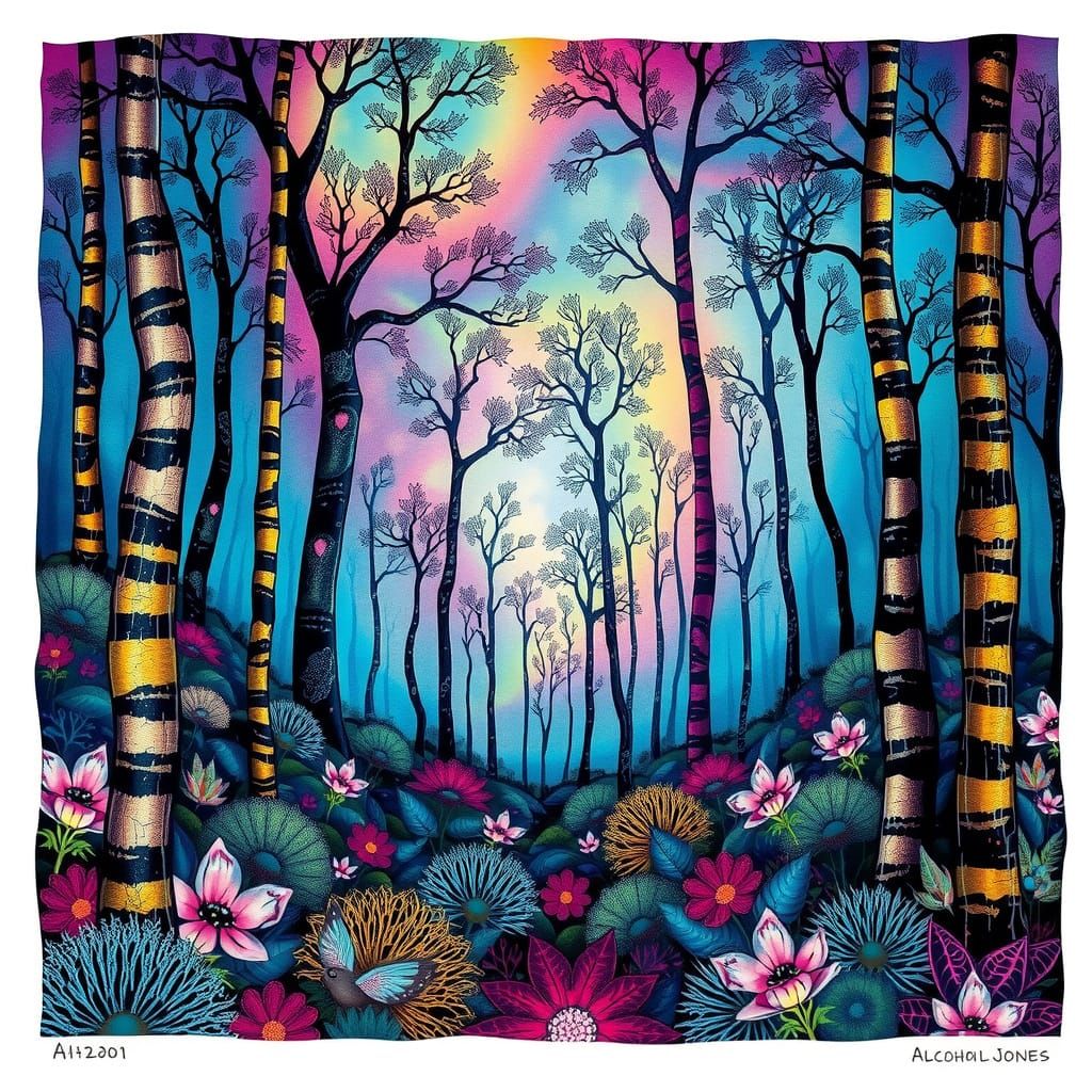 Vibrant, Iridescent Forest in Alcohol Ink Style - AI Art