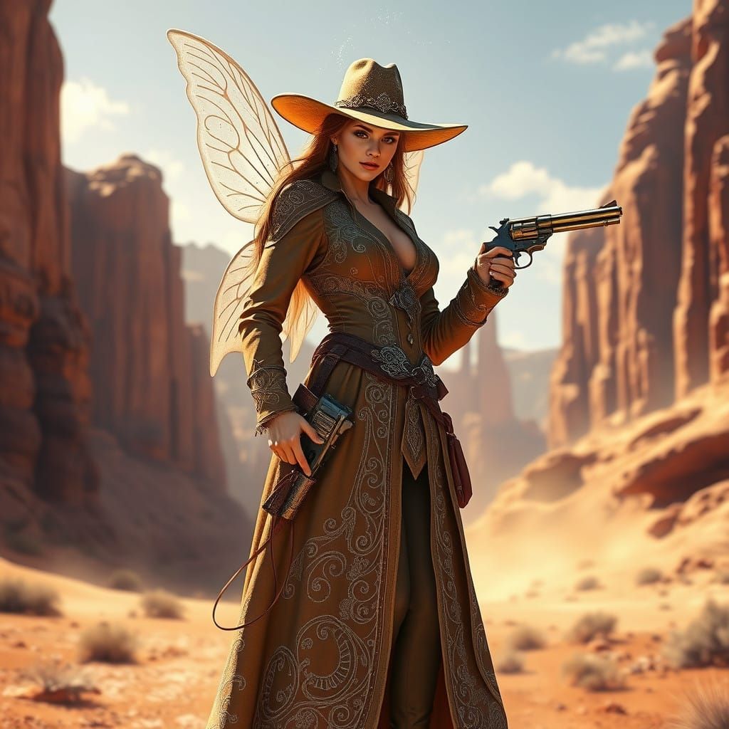 Fairy gunslinger - Cyberpunk Fairy Gunslinger in the Wild W...