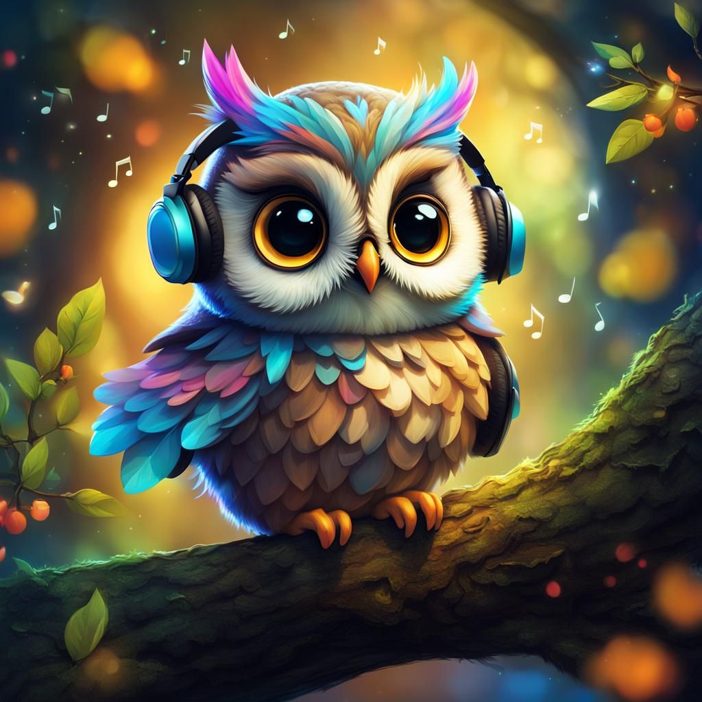 Owl listening music - AI Generated Artwork - NightCafe Creator
