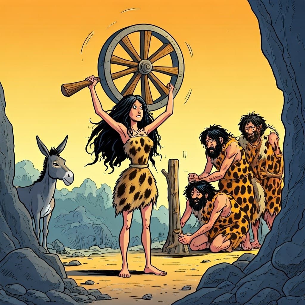 Cave woman invents the round wheel