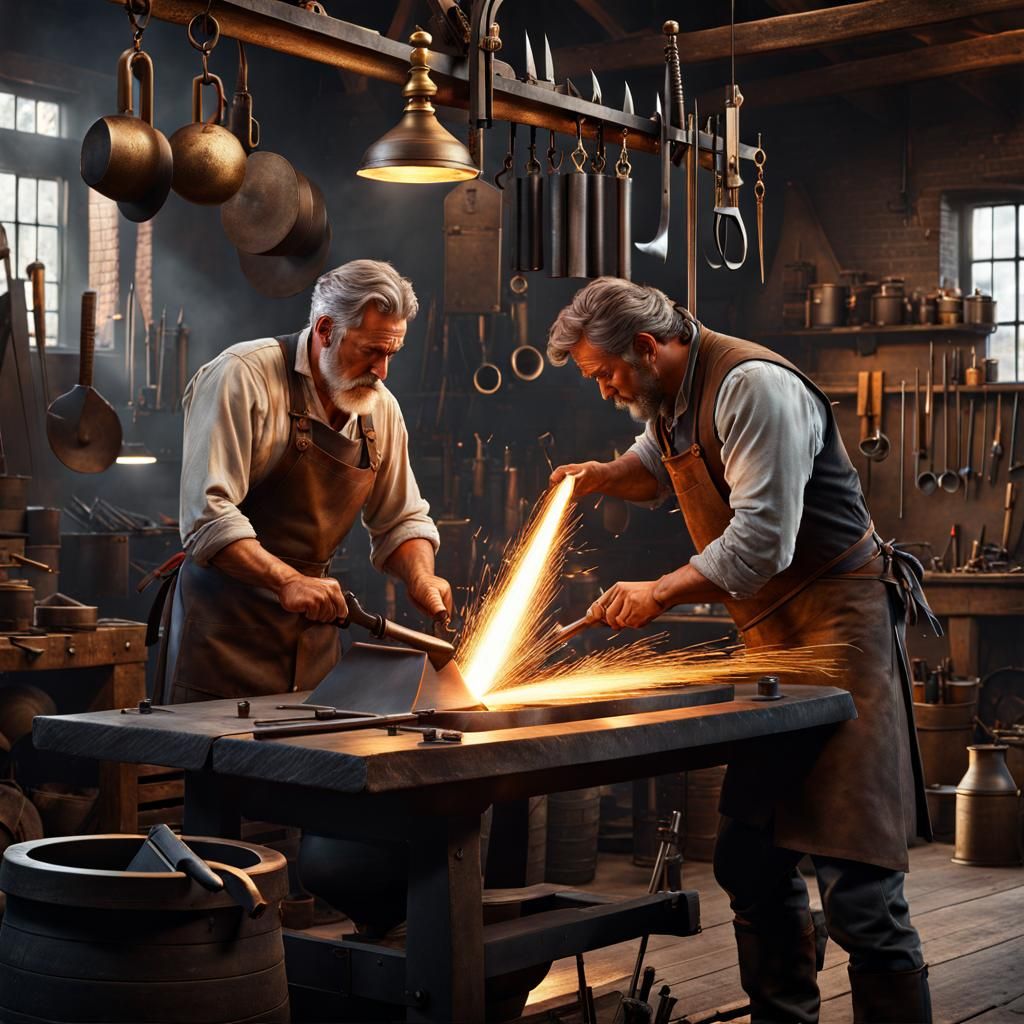 A master and apprentice blacksmith at work - AI Generated Artwork ...