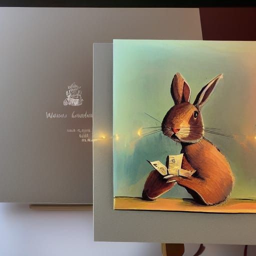 Surrealist Rabbit Plays Cards in Smoky Room, in Oi... - AI Art