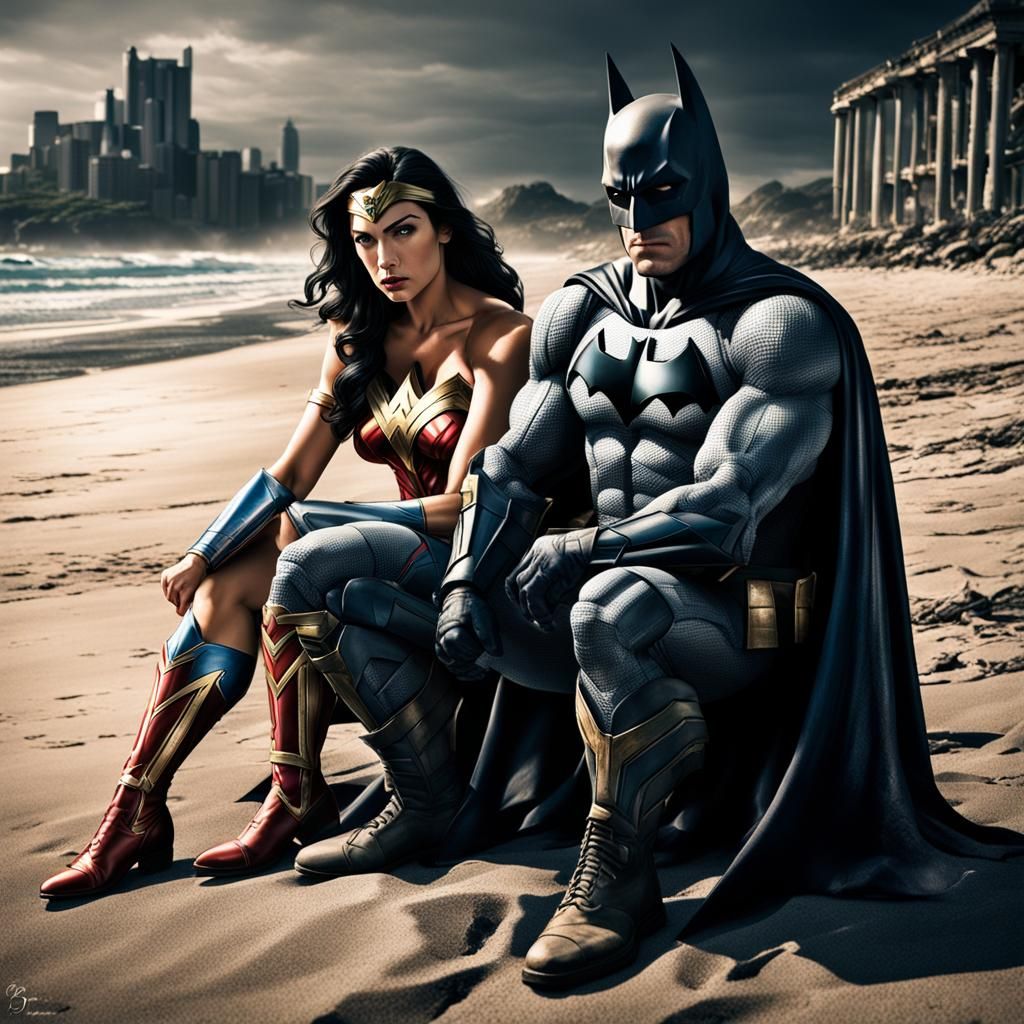 Batman and Wonder Woman try to chill on their beach vacation. They'll ...