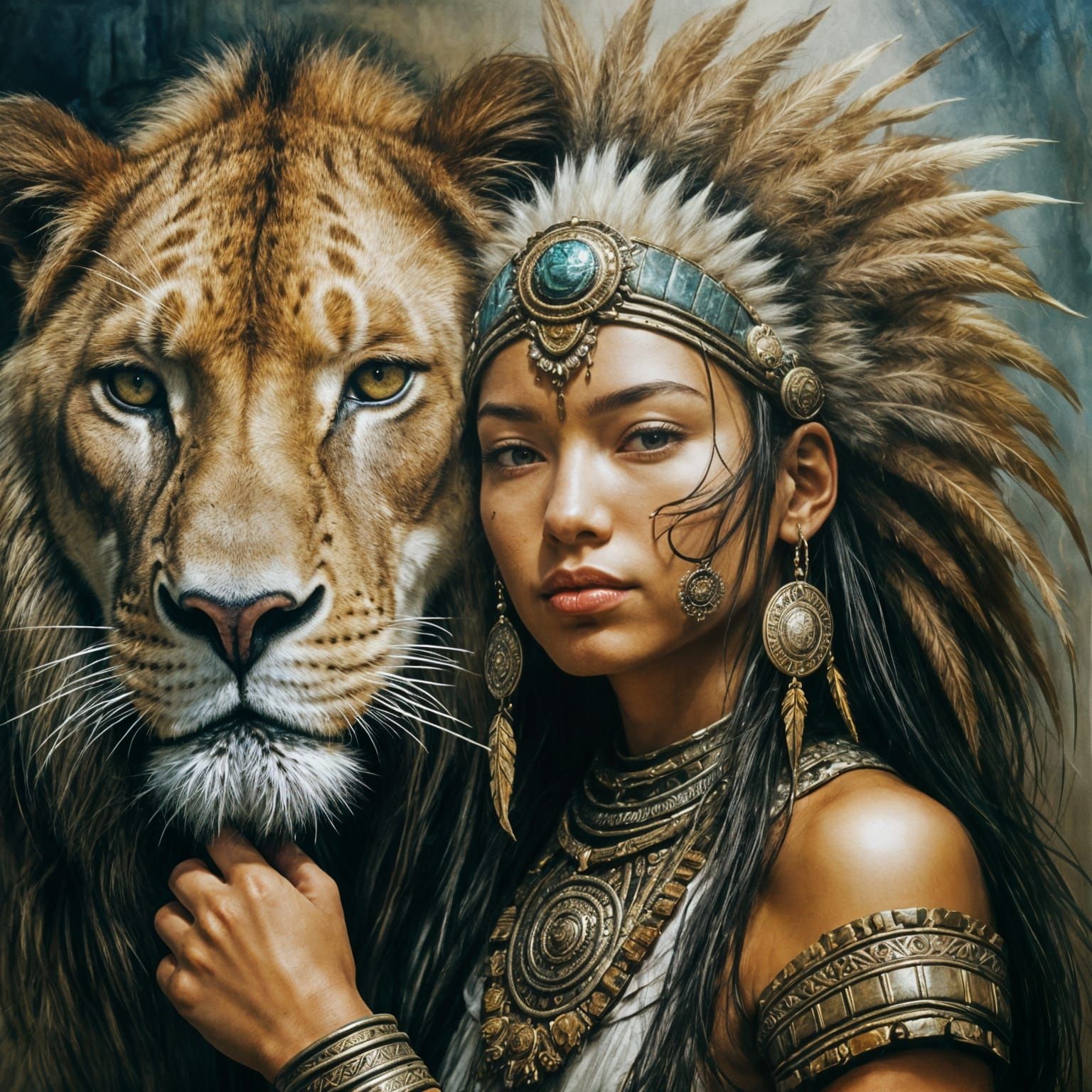 Warrior Queen with a Lion - Regal Lion Companion in Ancient ...