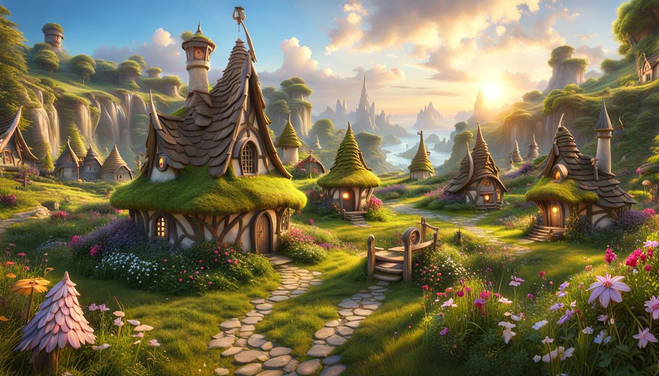 The most beautiful fairy village in a mystical world with a full body ...