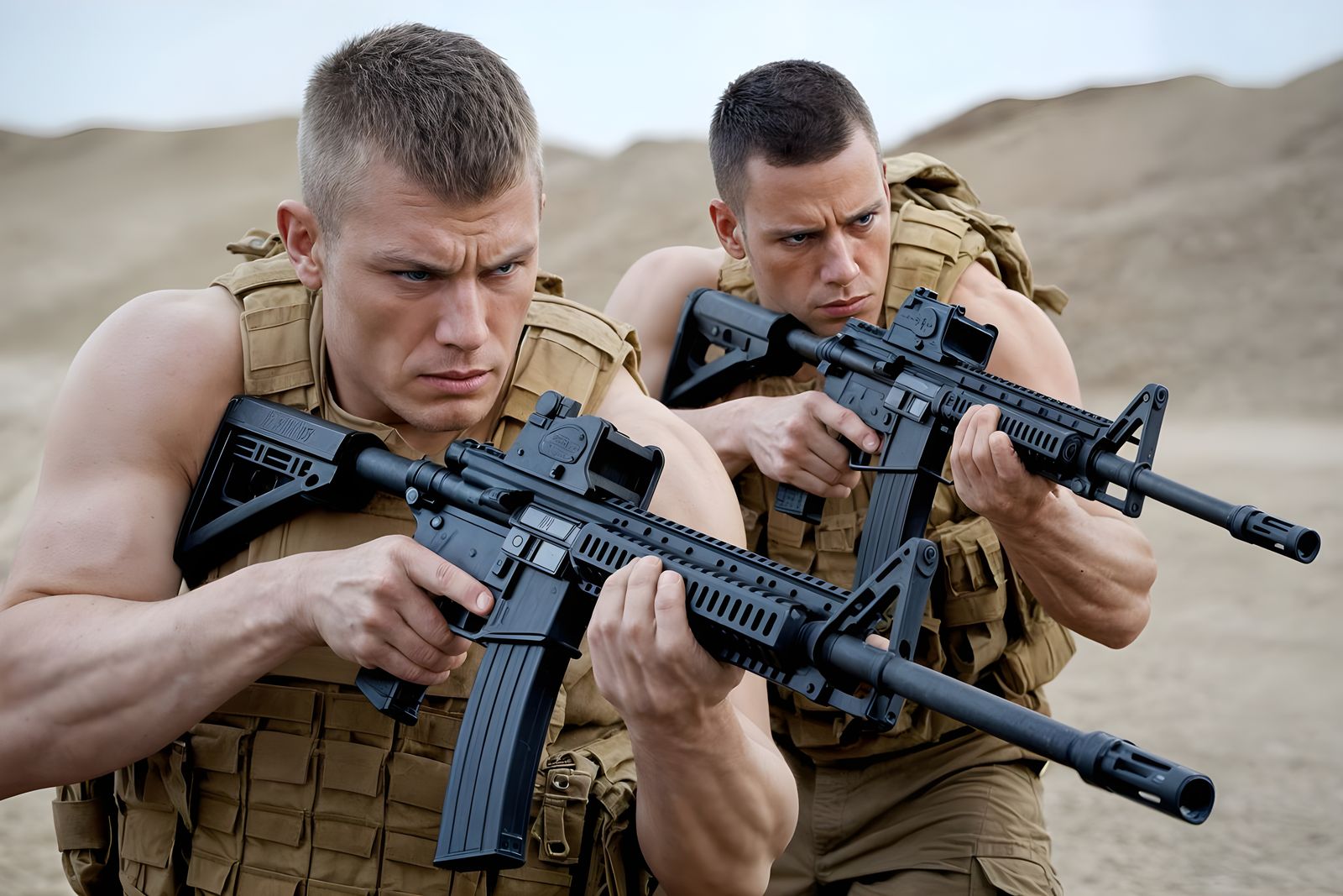 Intense Desert Ambush: Cinematic Film Still - AI Art