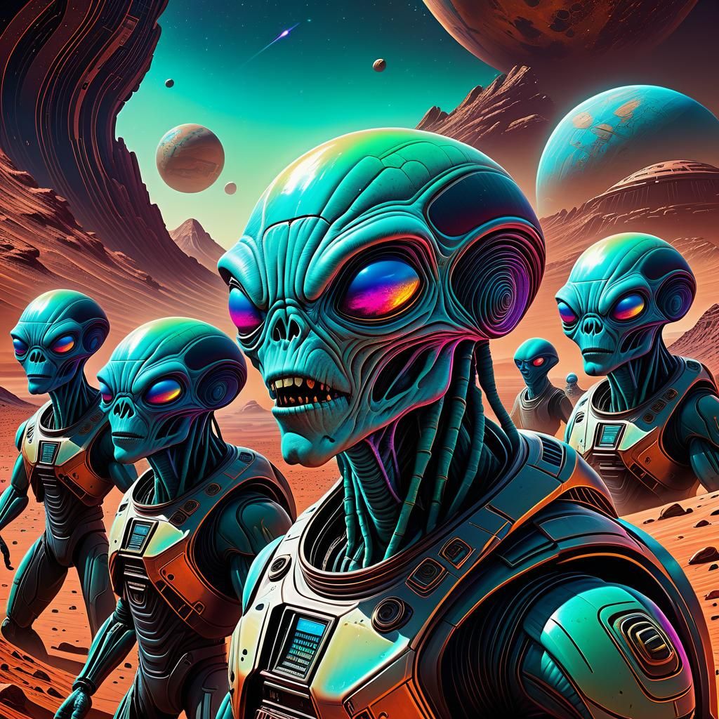 Bunch of aliens on Mars - AI Generated Artwork - NightCafe Creator