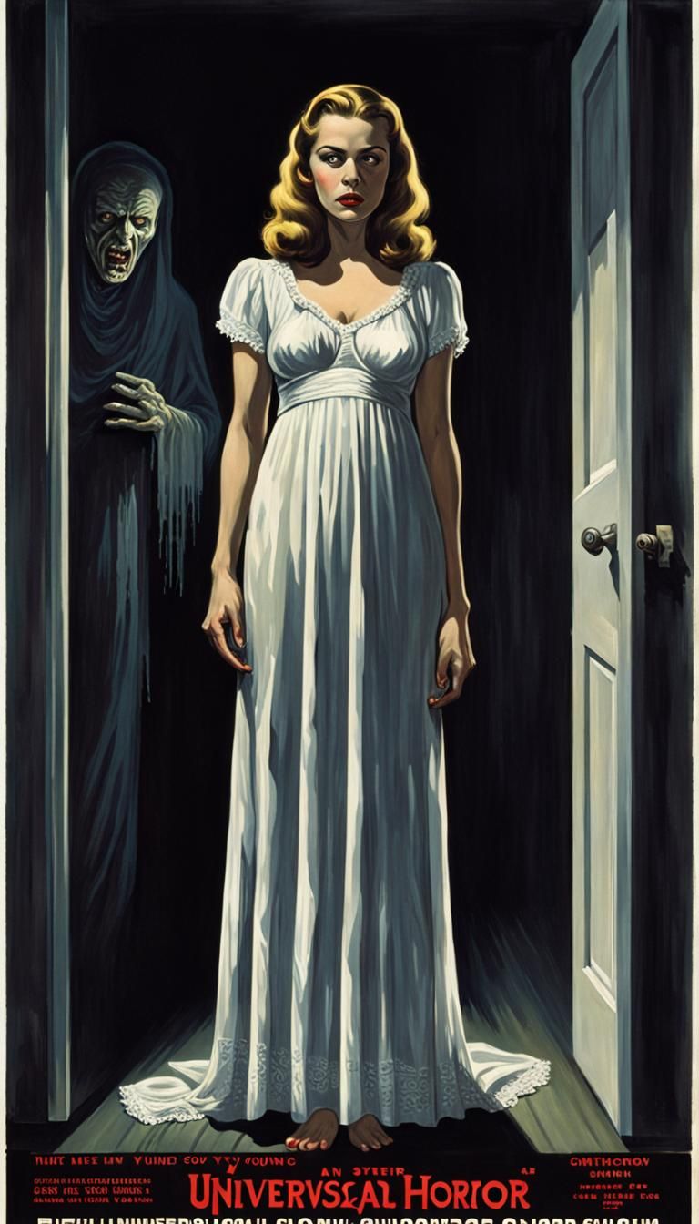 An old-time Movie poster for a Universal horror film. full scene ...