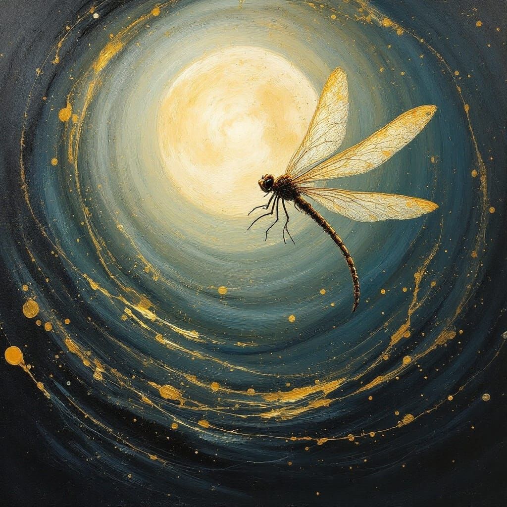 Golden dragonfly - Dragonfly in Liminal Moment, Frozen in Li...