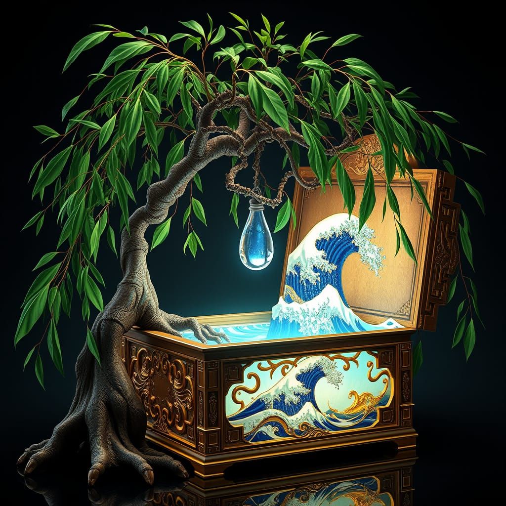 Personified Willow Tree Places Tear into Deco-Insp... - AI Art