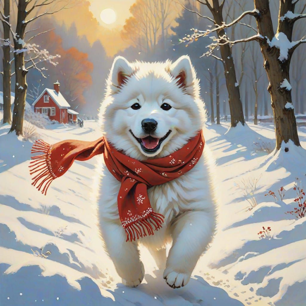 Samod Jr. - Cozy Samoyed Puppy Plays in Snowy Wonderland