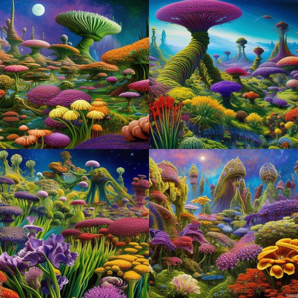 fantastical curving formations on an alien planet with lots of large ...