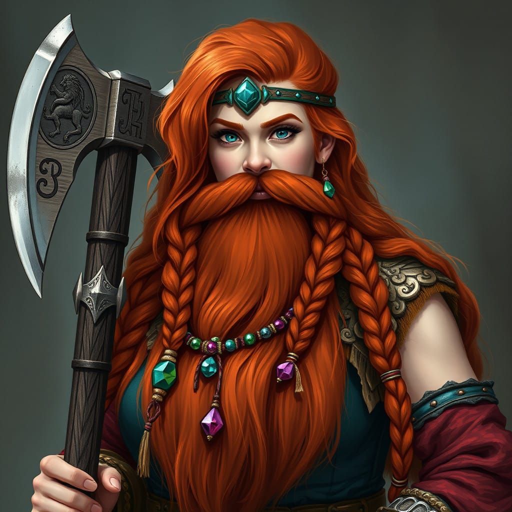 Dwarf woman - Vibrant Red-Haired Dwarf Warrior in Fanciful ...