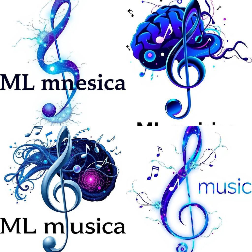 A stylized treble clef logo composed of swirling musical notes ...