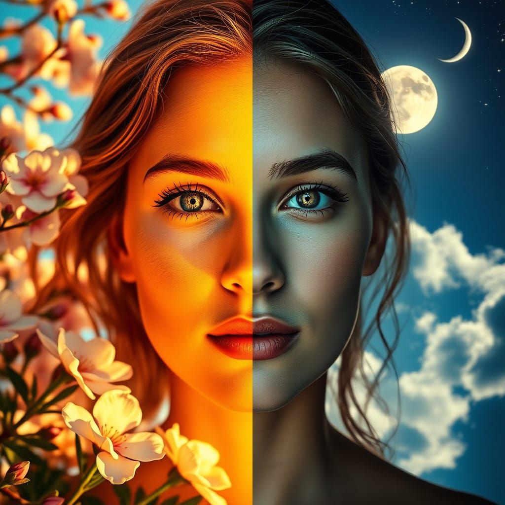 Day and Night split portrait - Day and Night split portrait