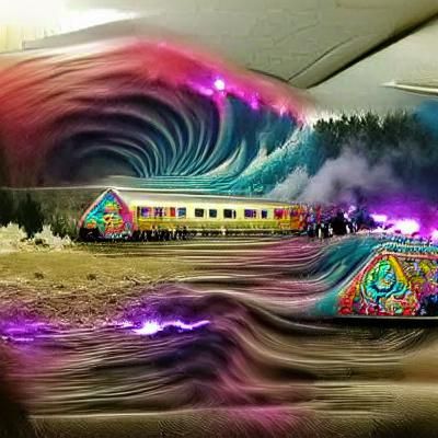 Psychedelic train entering tsunami - AI Generated Artwork - NightCafe ...