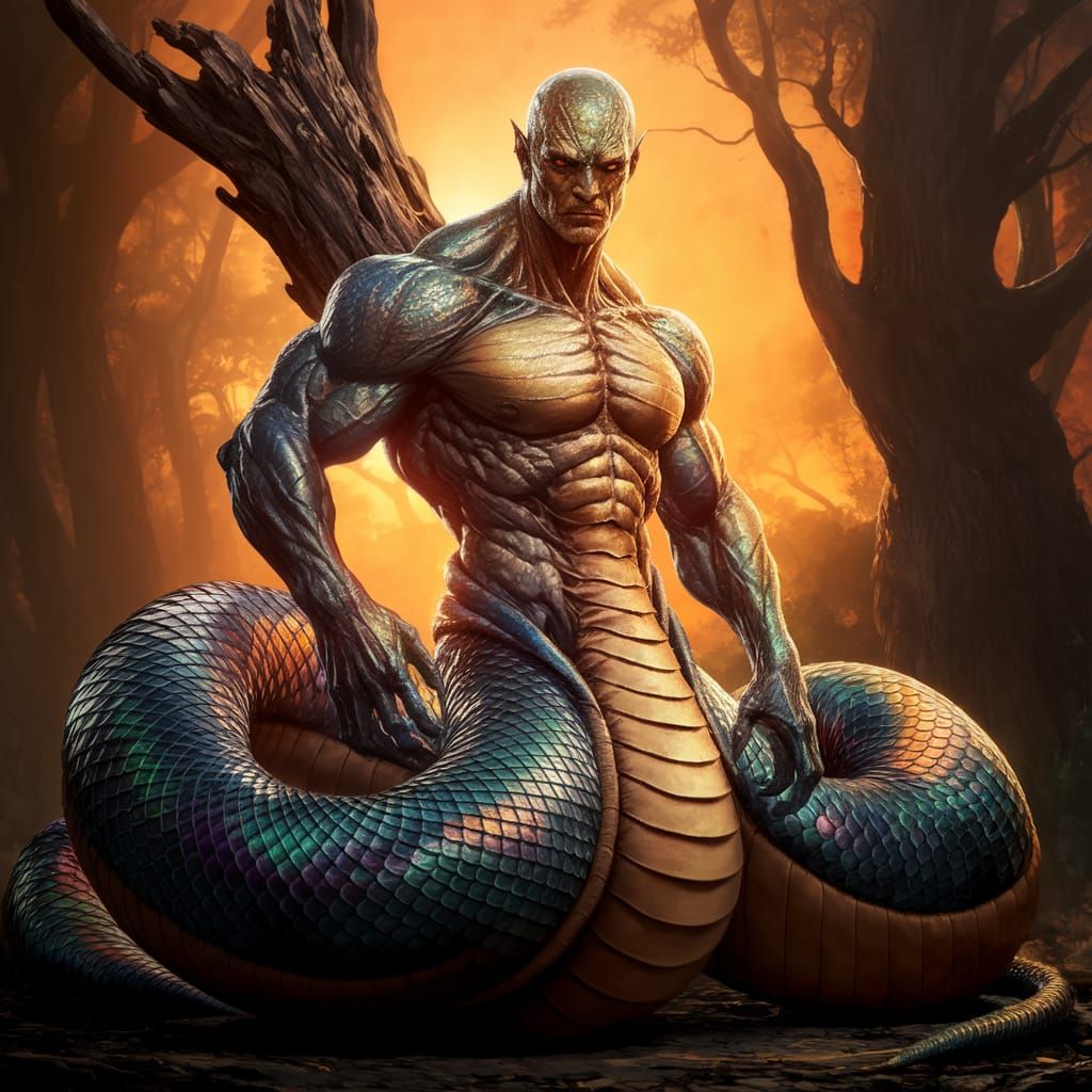Huge muscular snake man - Majestic Snake-Humanoid Amid Anc...