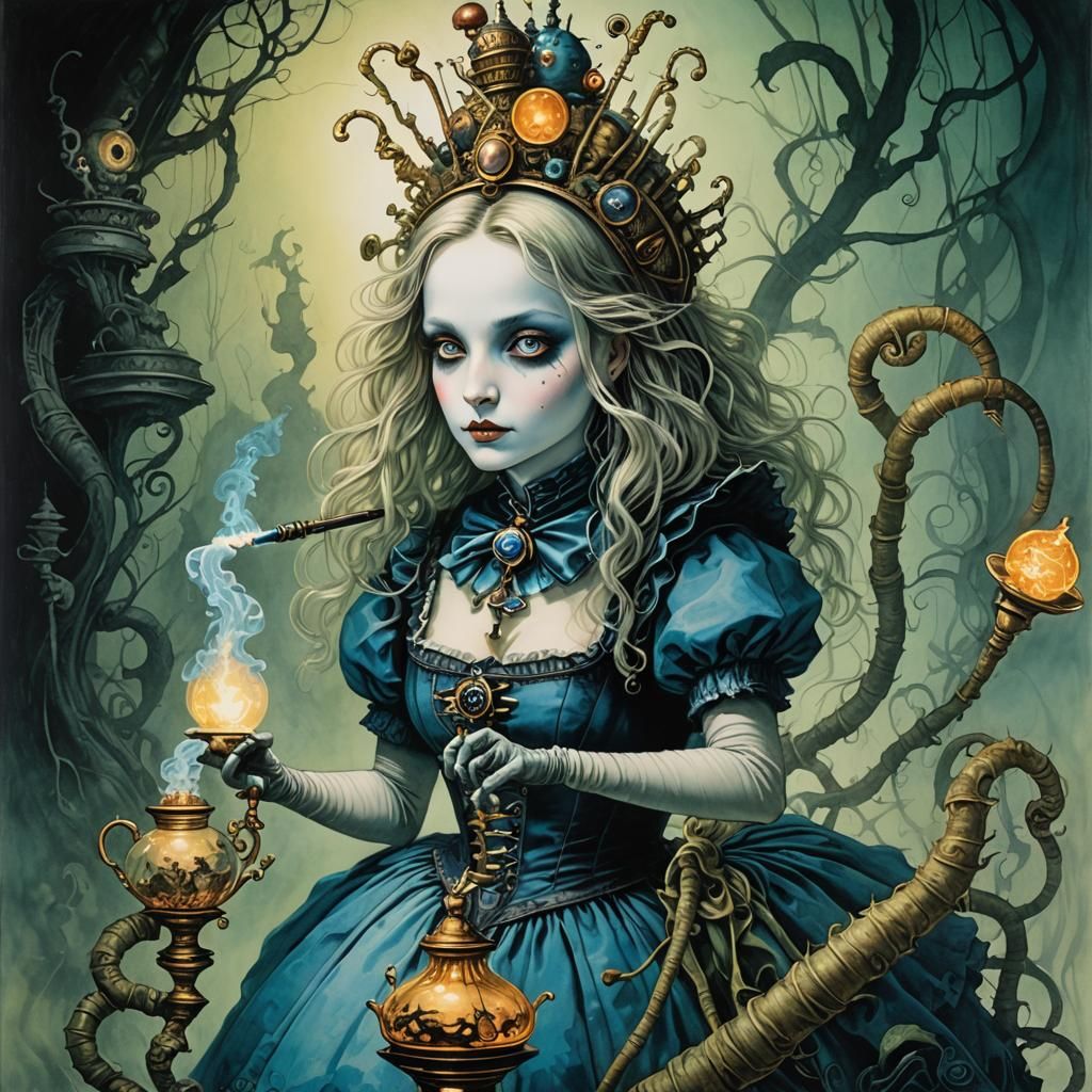 (Alice wonderland:3) ultradetailed glowing lines color gradient HOOKAH ...