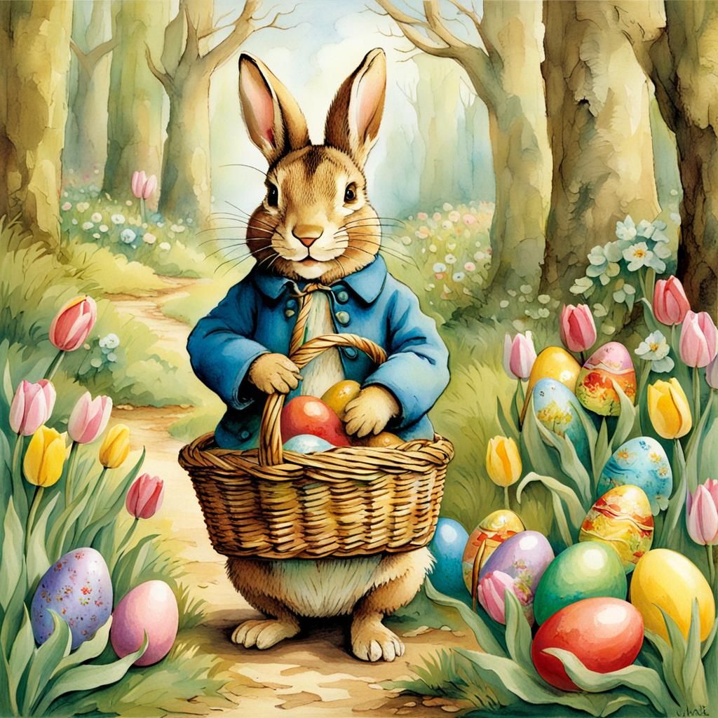 Peter rabbit Easter Egg Hunt.. - AI Generated Artwork - NightCafe Creator